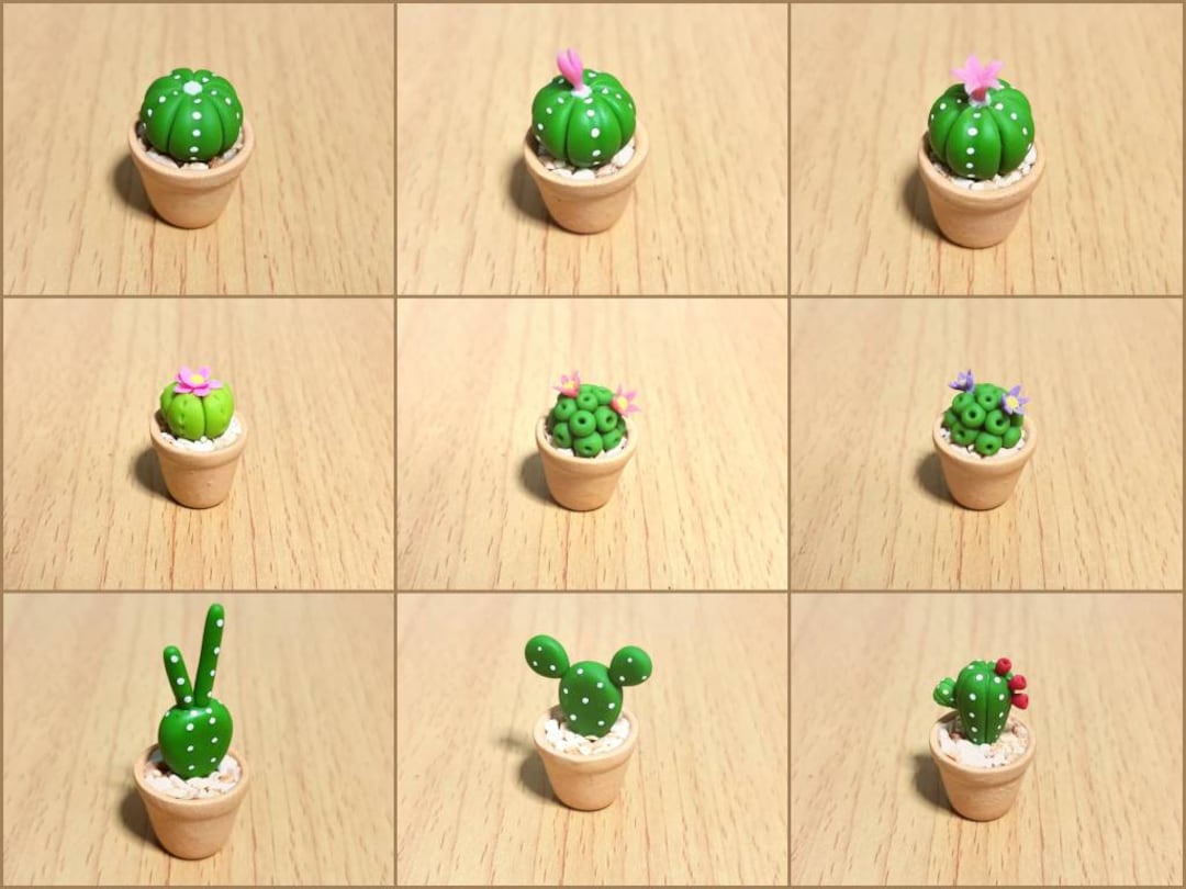 Polymer Clay Cactus Miniature Potted Plant Small Mini Cacti Handmade ...