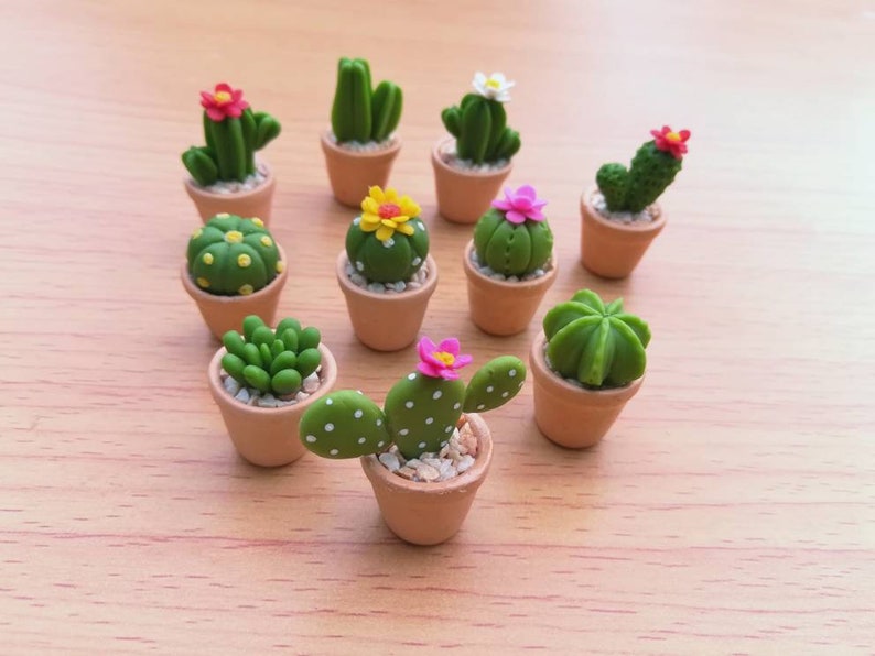 Polymer Clay Cactus Miniature Potted plant small mini cacti | Etsy