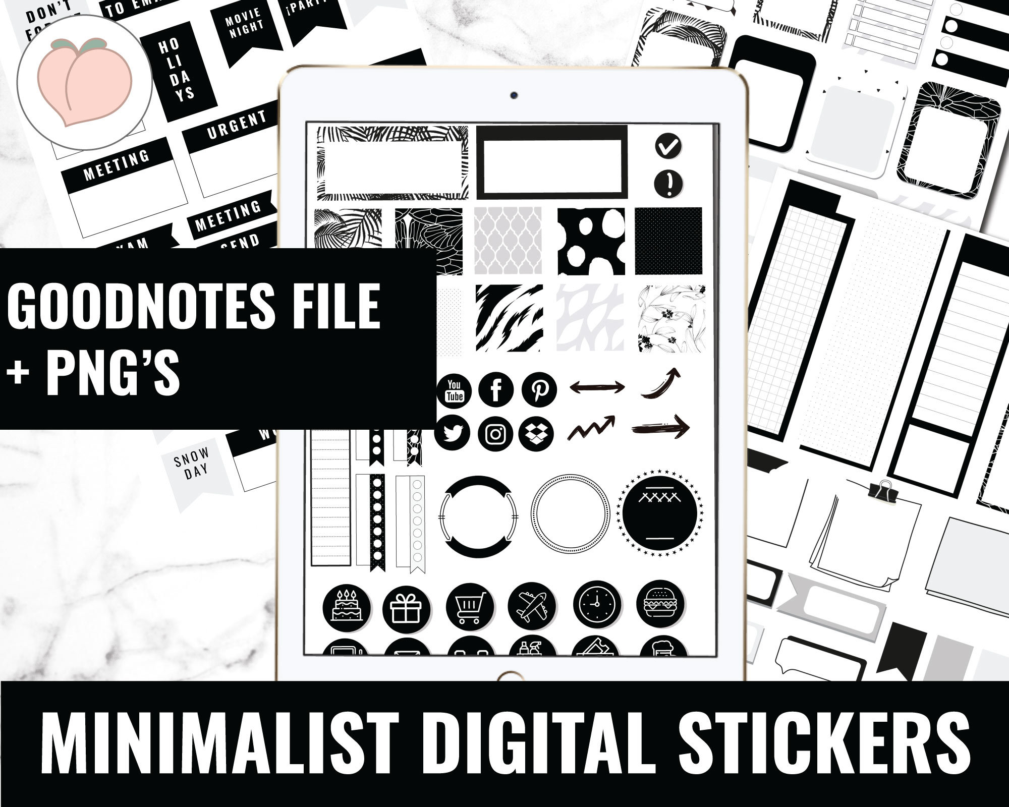 MINIMALIST DIGITAL STICKERS | Includes Pre-cropped Goodnotes File ...