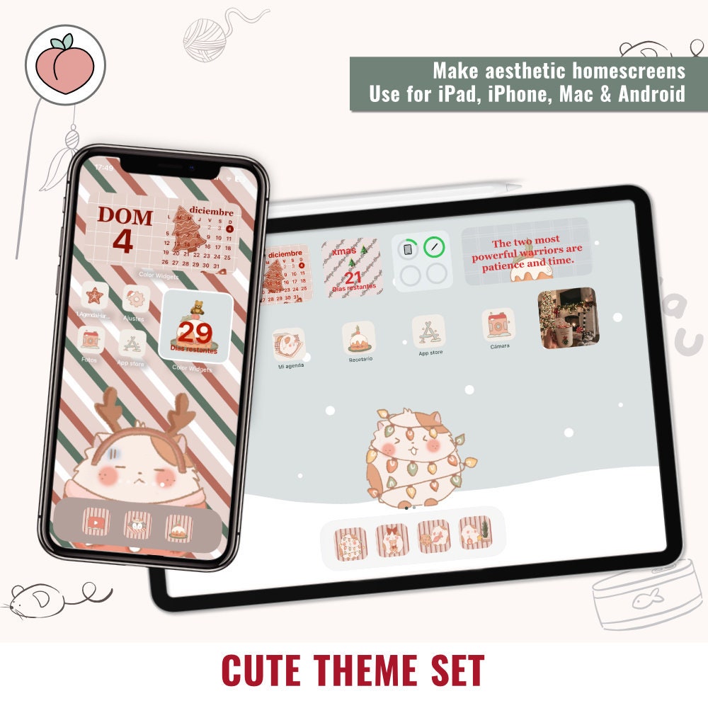 CUTE THEME SET: Wallpapers + Icons Pack iPad Theme Ios Theme iPad ...