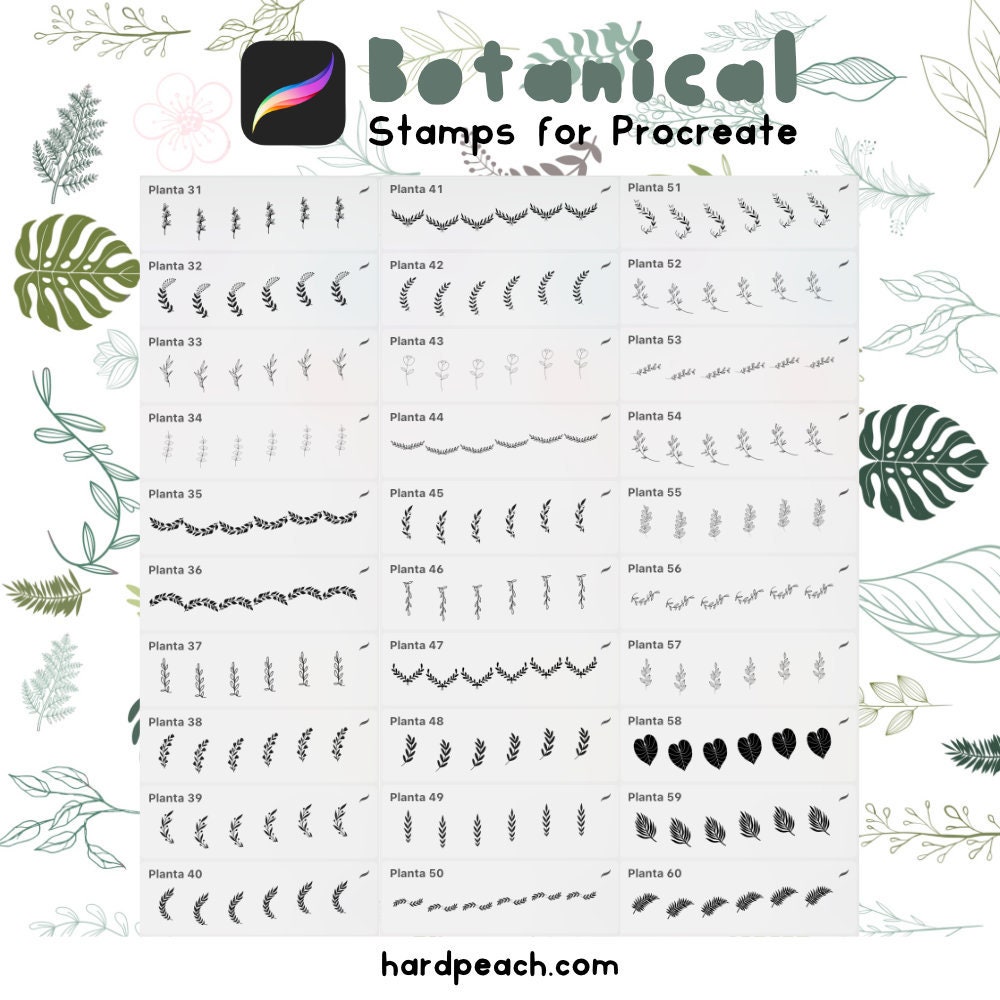 88 Procreate Botanical Stamps Procreate Leaves Stamps for Procreate ...