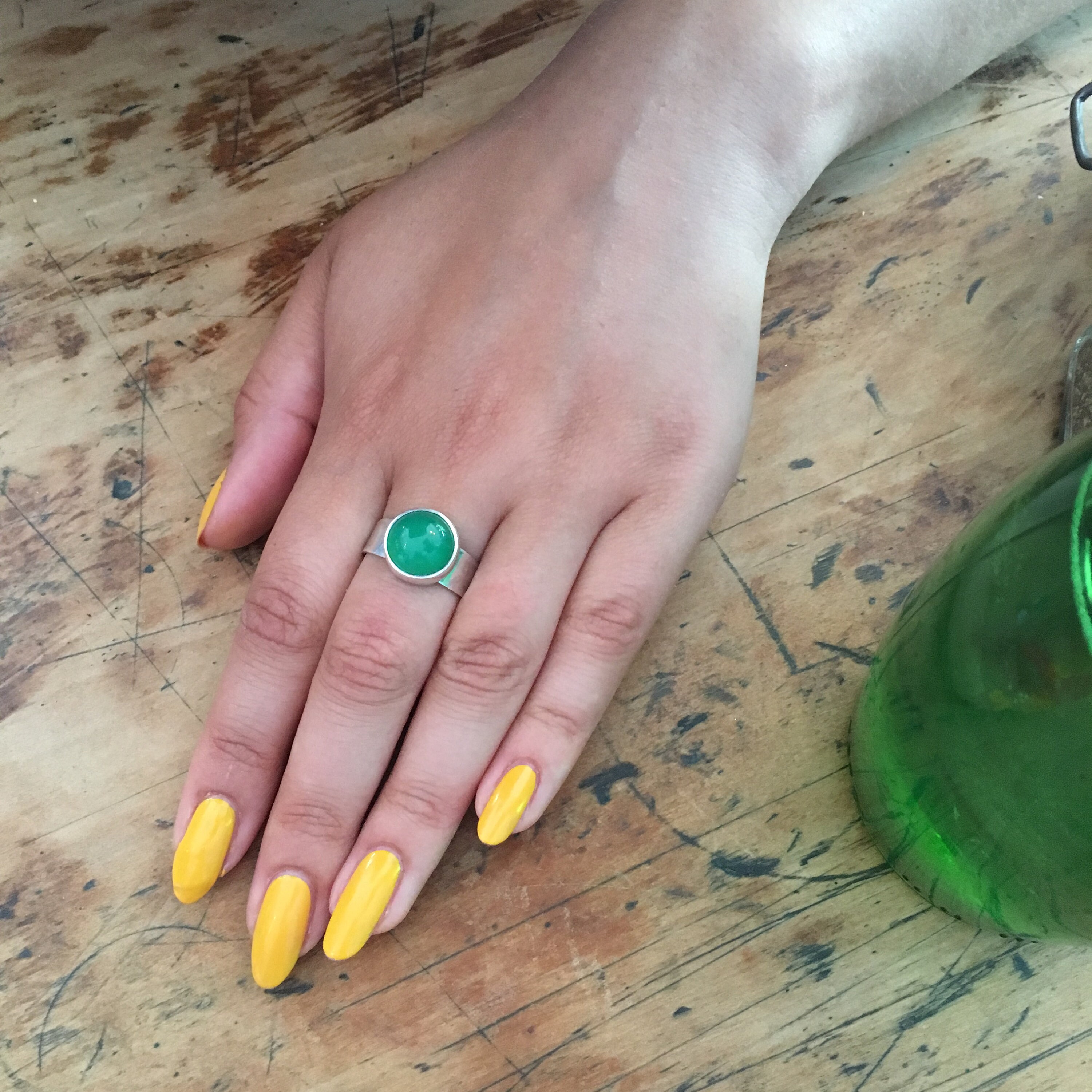 The Sam Ring, Green Agate Cabochon Stone, Boho Sterling Silver Ring ...