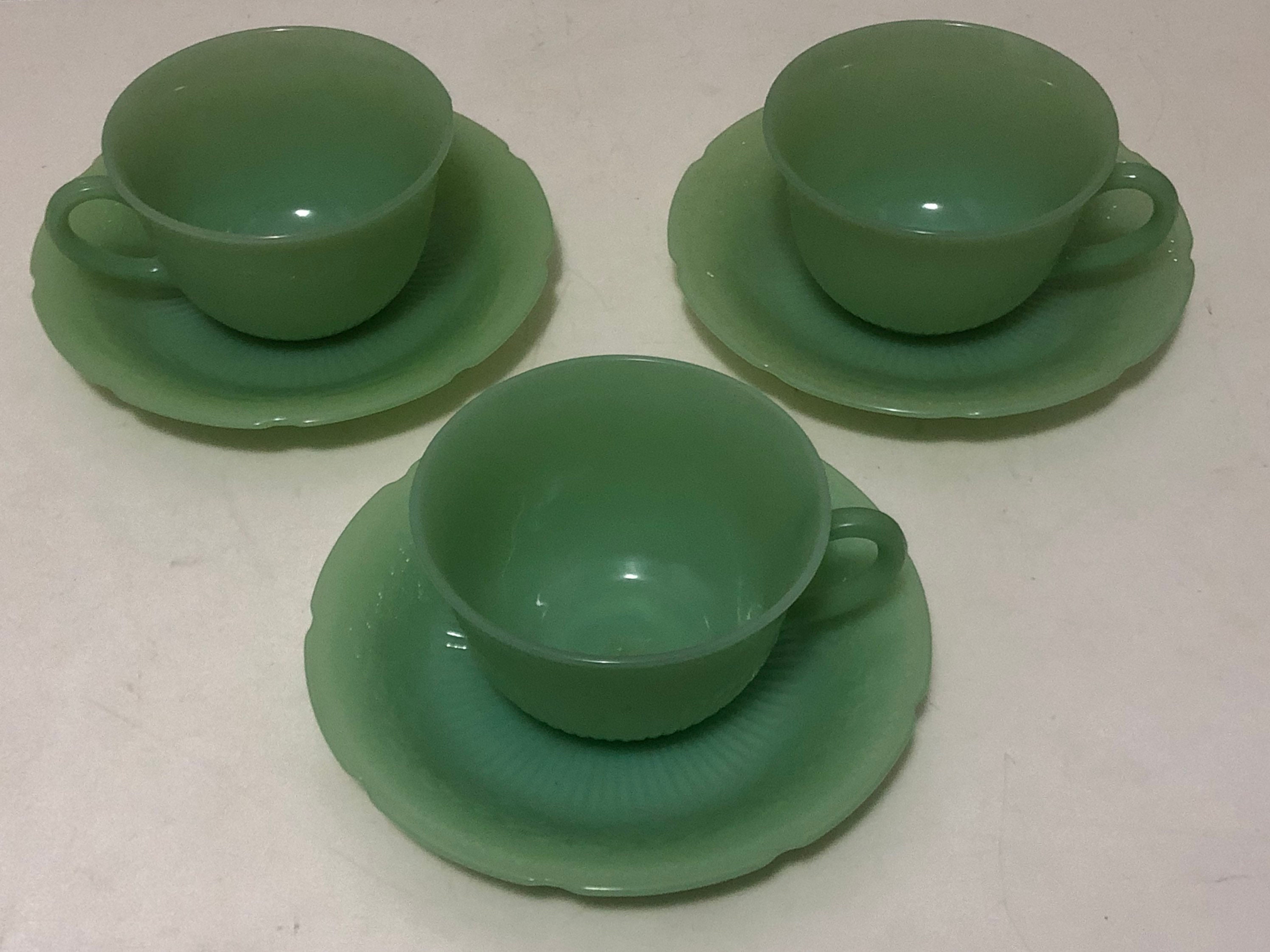 Set of 3 Fire King Jadeite: Jane Ray Tea Cups & Saucers 6 Pc - Etsy