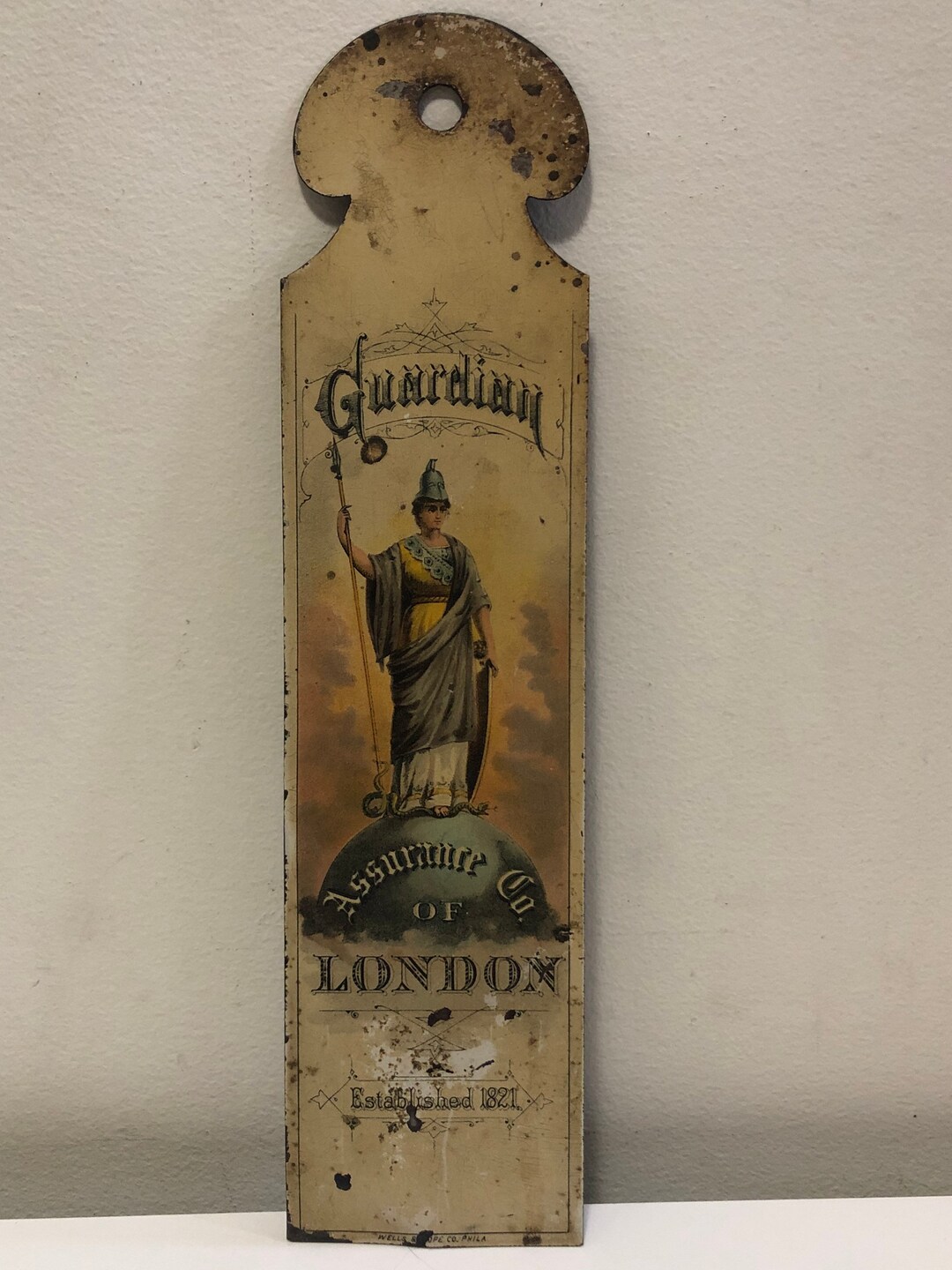 C1880s Guardian Assurance Company of London Tin Ledger Marker W ...