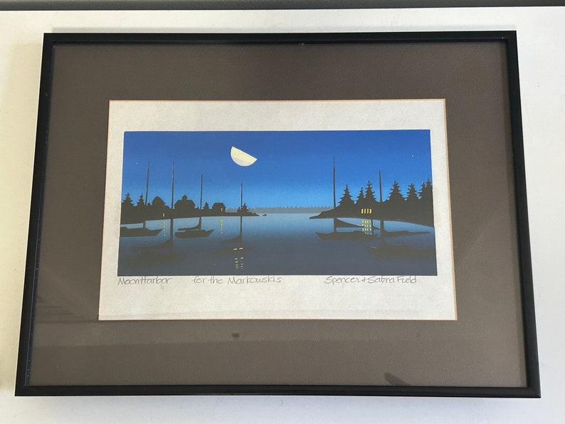 Sabra Field “moon Harbor” Signed & Framed Print; Vermont Artist, Nautcial Seascape Landscape - Etsy