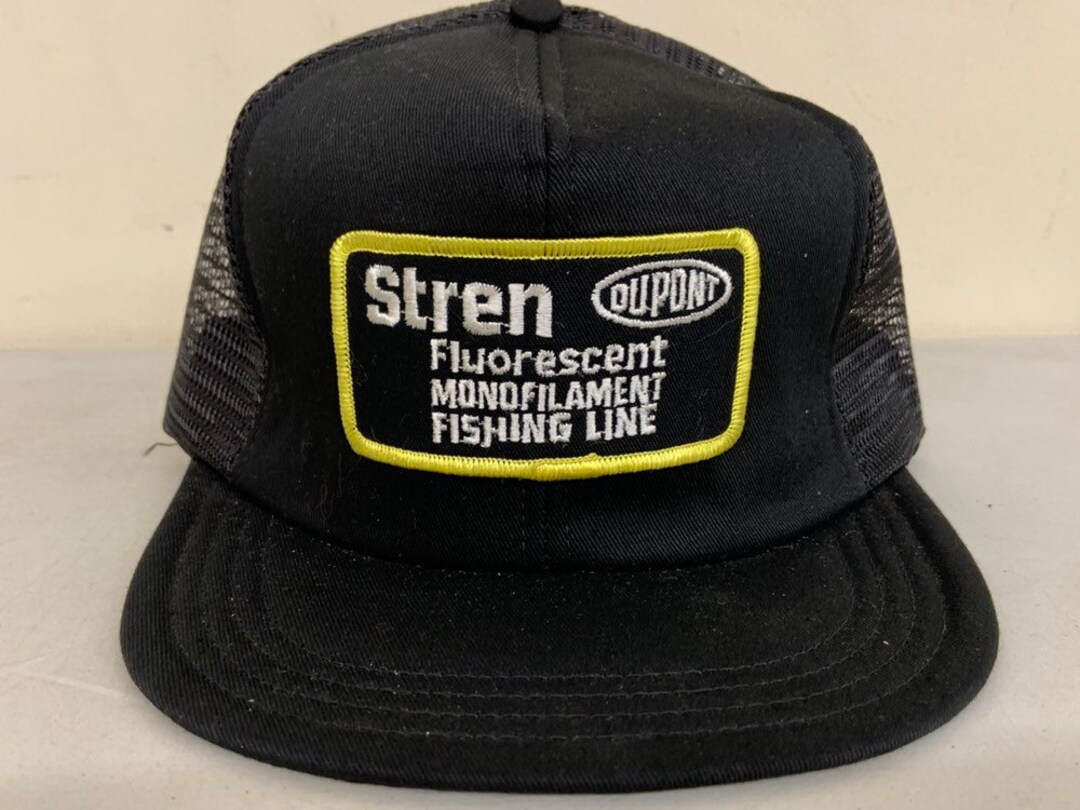 Dupont Stren Fishing Line NOS Vintage 1980s Trucker Hat Black Mesh Snap ...