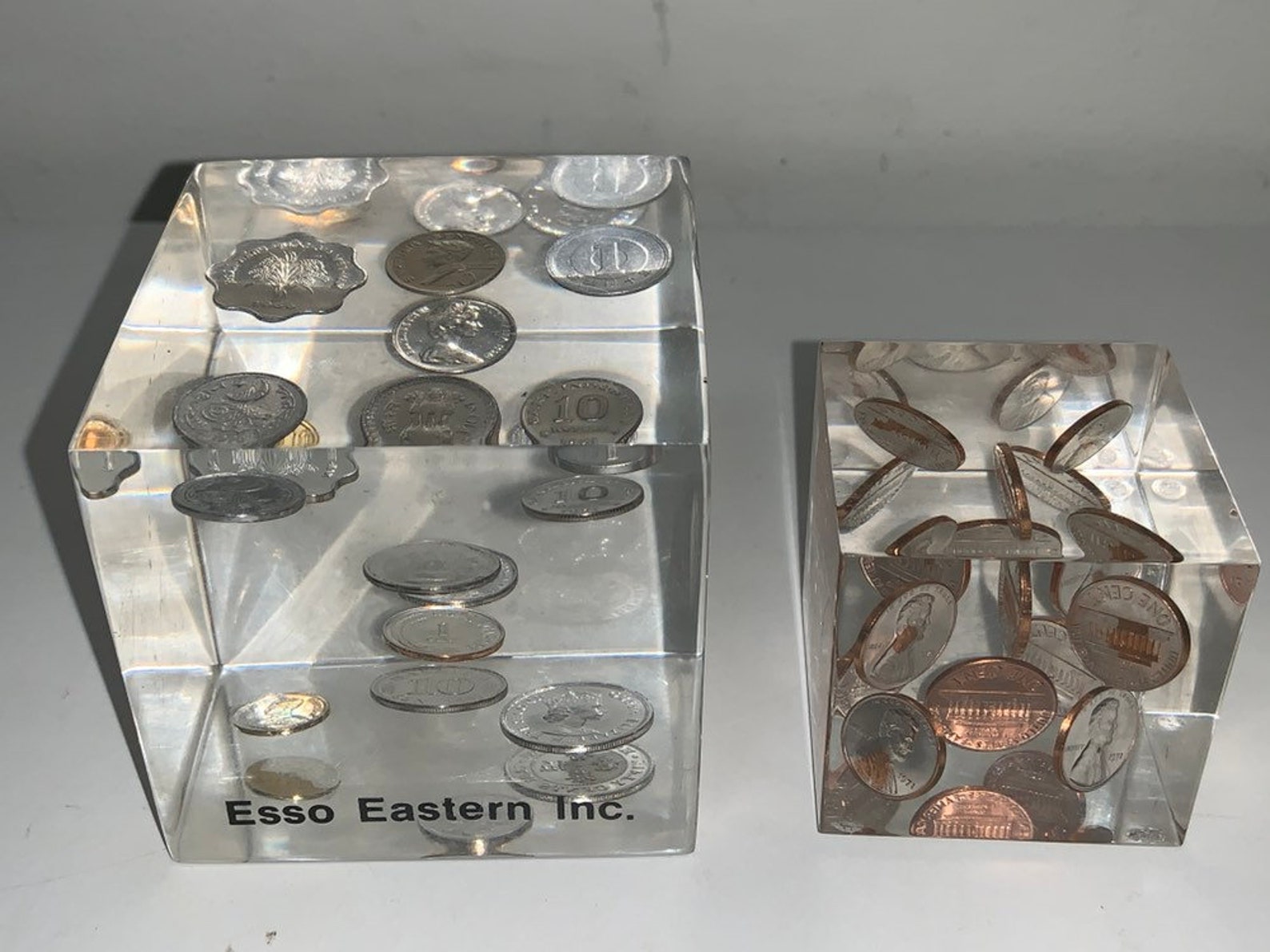 Set of 2 Lucite Paperweight Coin Cubes Vintage Office Swag - Etsy