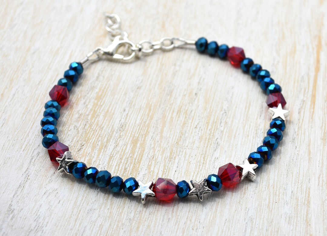 Red White and Blue Stars Bracelet, Adjustable to 8" - Etsy