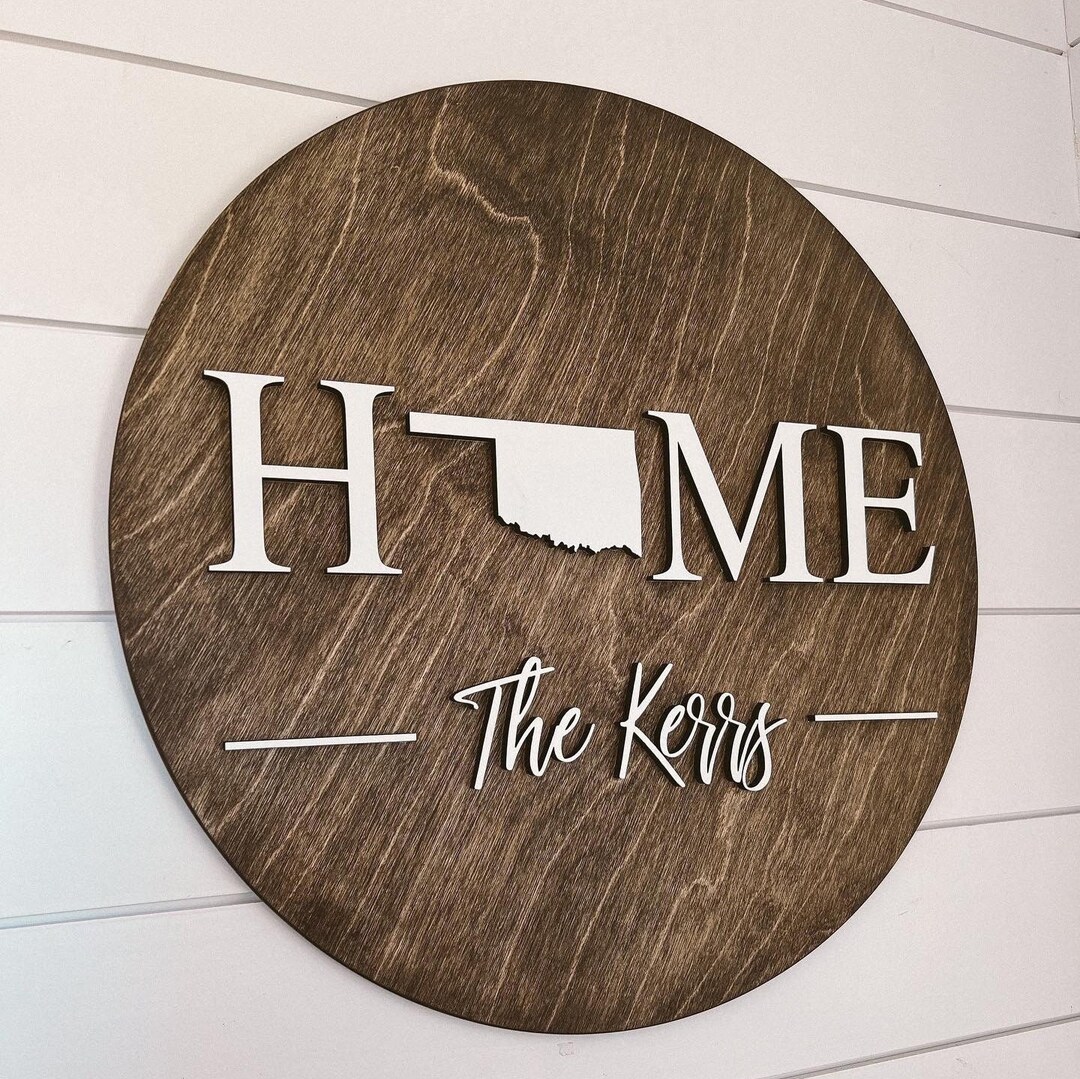Personalized Round State Family Wall Sign, Personalized 3D Wood Sign ...