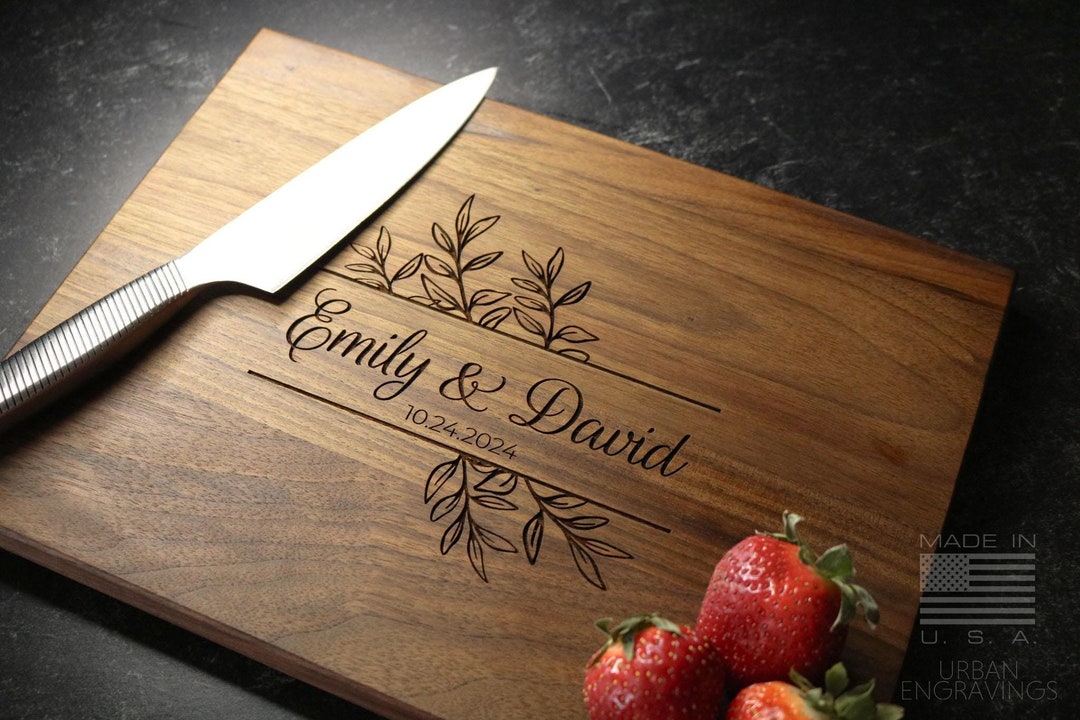 Wood Cutting Board, Personalized Cutting Board, Floral Engagement Gift ...