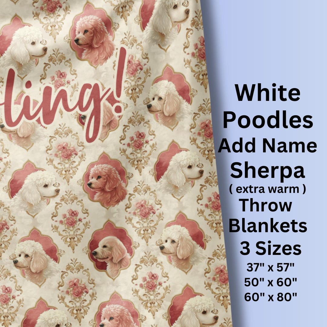 Personalized Dog Name, White Poodle Cameo on Soft Pink Sherpa Throw ...