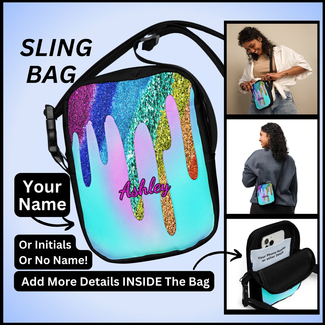 Your Name Many Colors Paint Drip Utility Crossbody Cross Body Sling Bag ...