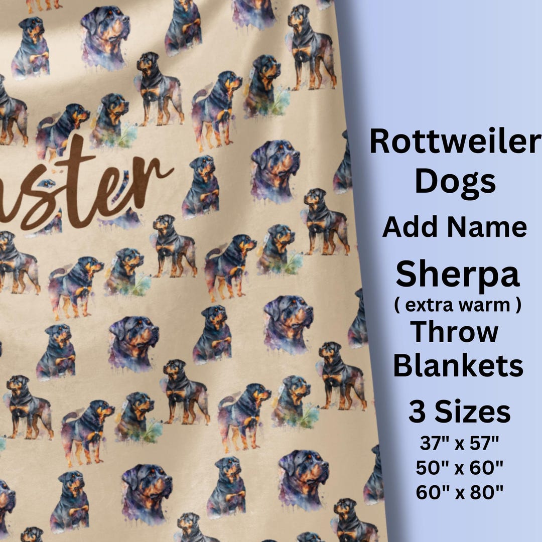 Personalized Dog Name, Rottweiler on Beige Sherpa Throw Blanket, Gift ...