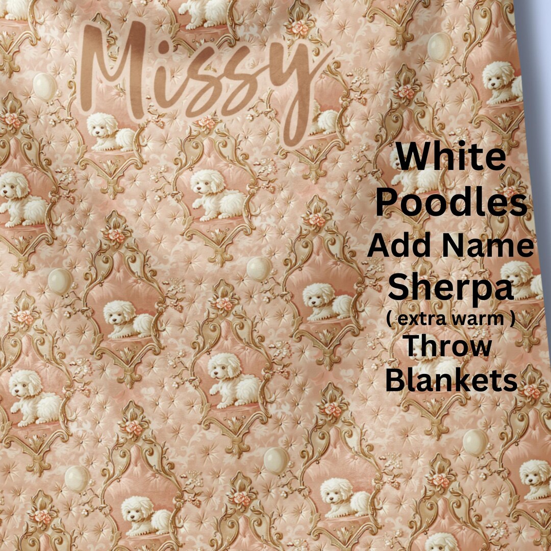 Personalized Dog Name, White Poodles on Soft Pink Sherpa Throw Blanket ...