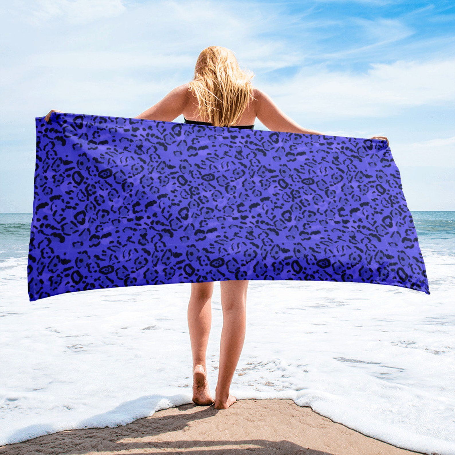 Blue Leopard Print Beach Towel Leopard Spots Beach Towel Etsy 