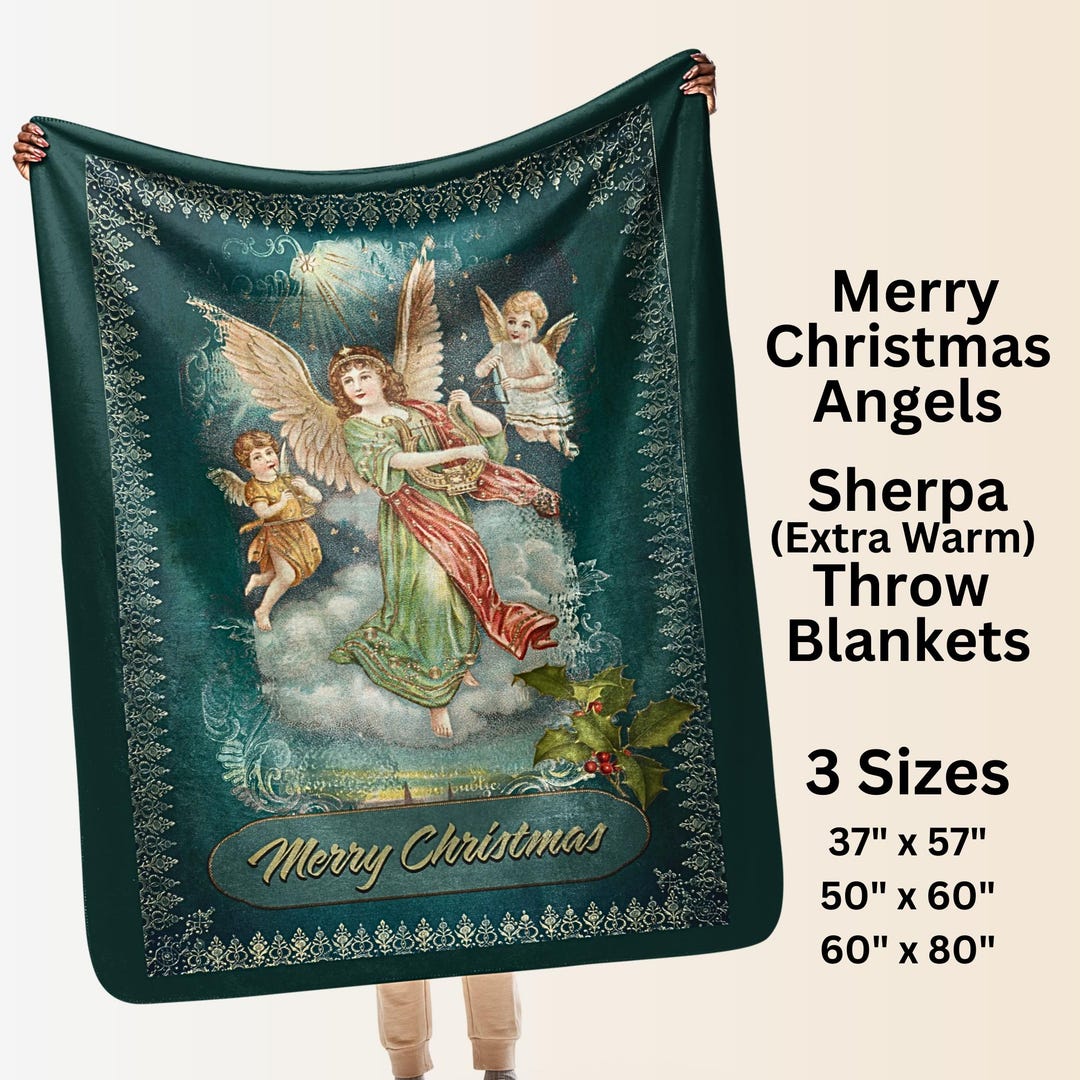 Christmas Angels Sherpa Throw Blanket, for Christmas Home Decor ...