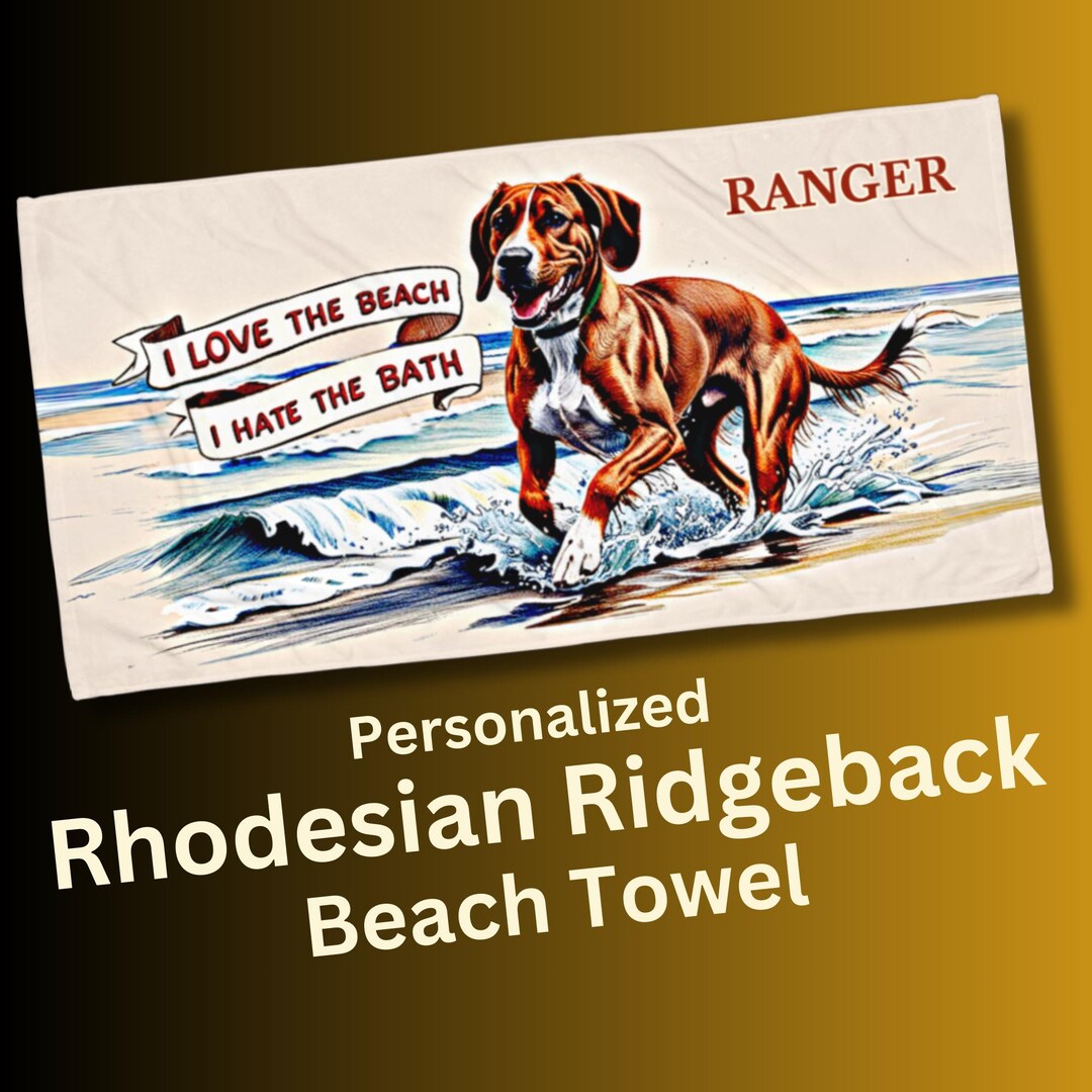 Personalized Name Rhodesian Ridgeback Dog in the Waves, Dog Beach Towel ...