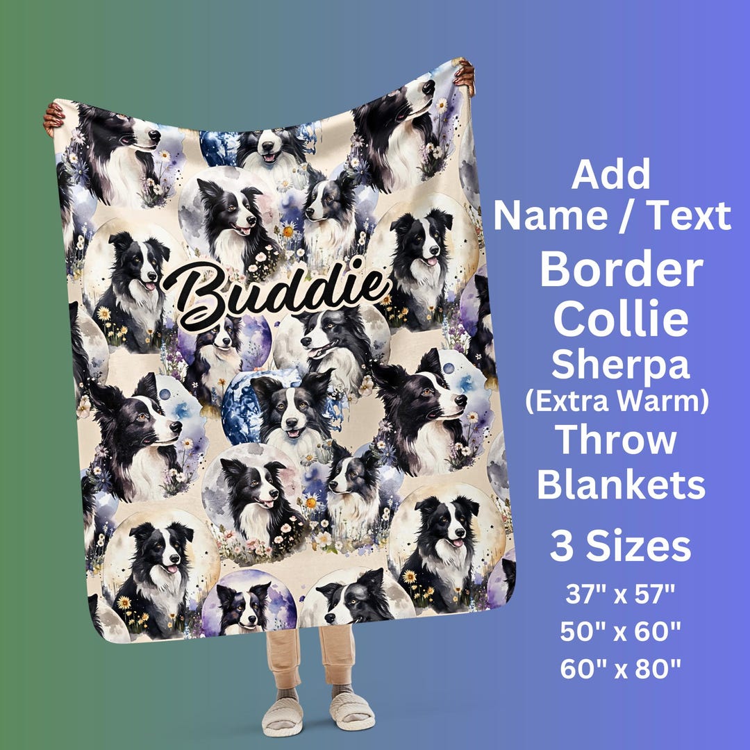Personalized Dog Name, Border Collie Sherpa Throw Blanket, Gift for ...
