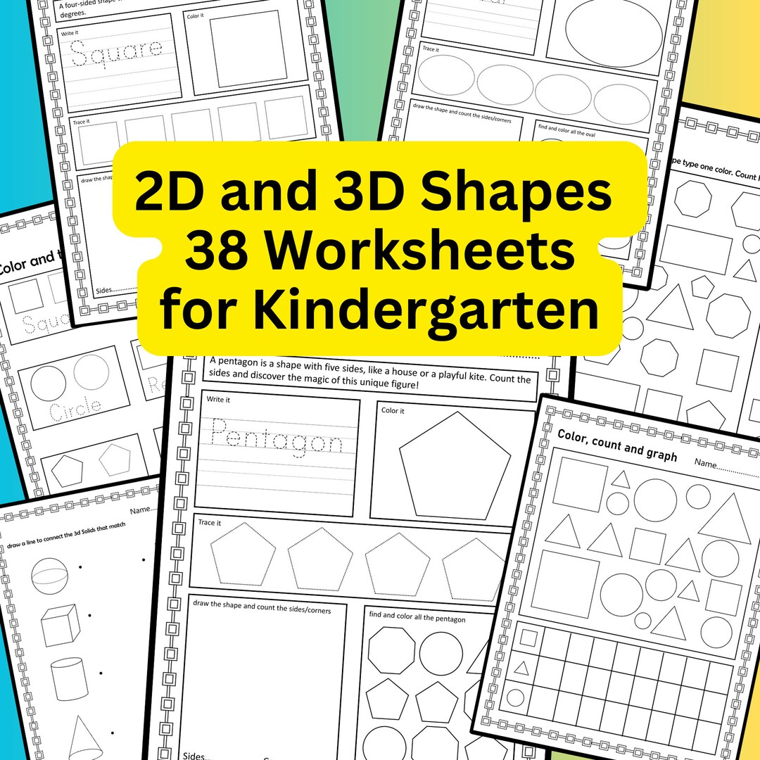 38 X 2D & 3D Shapes Worksheets, for Boys Girls Kids Children, Coloring ...