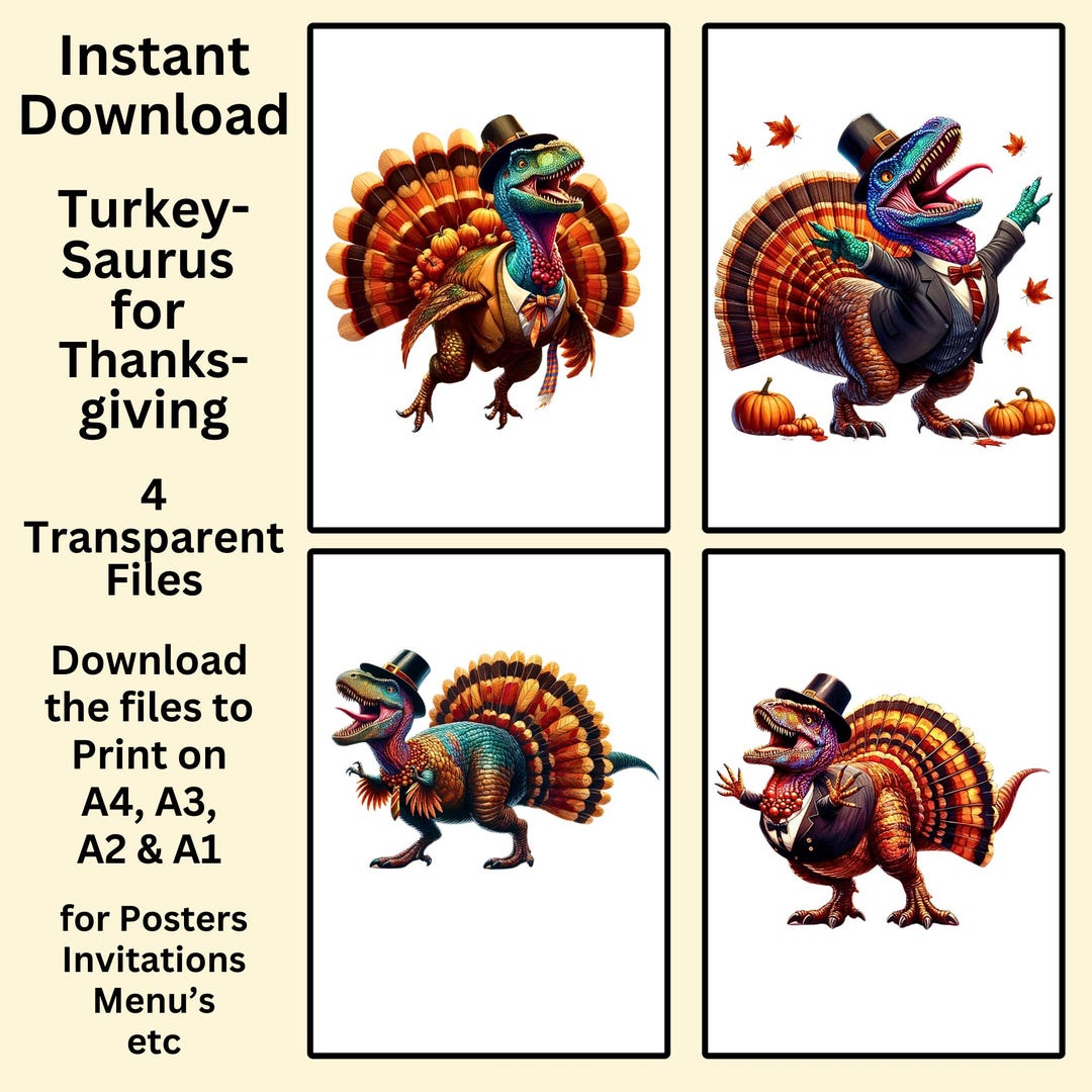 Turkey-saurus, T-rex Dinosaur Turkey for Thanksgiving, 4 Posters to ...