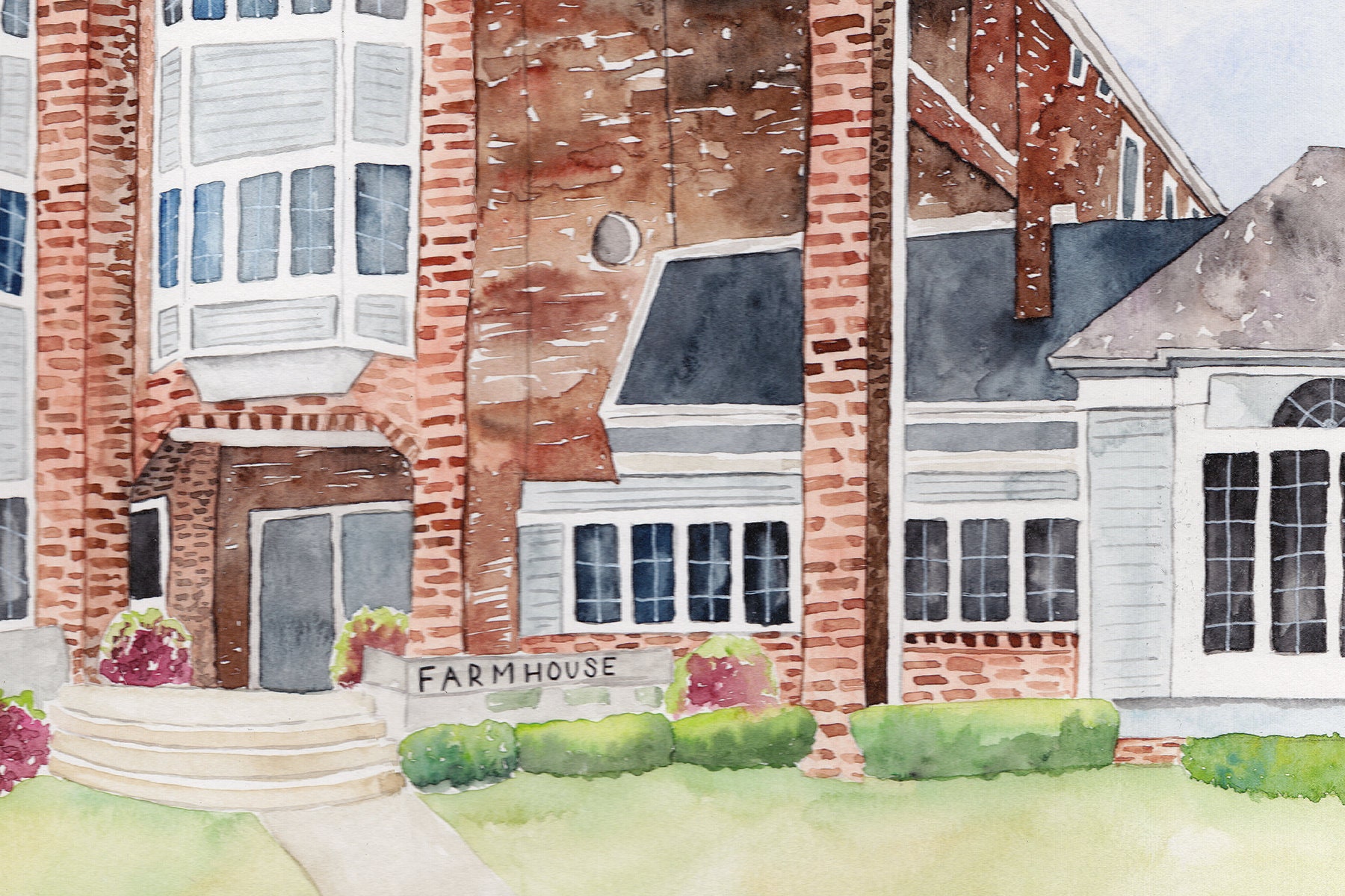 Farmhouse Fraternity Watercolor Painting Print Ames, Iowa Free Shipping ...