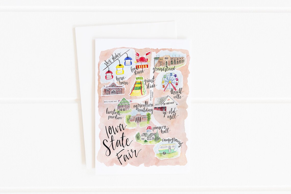 Iowa State Fair Watercolor Map Print Wall Art Greeting - Etsy