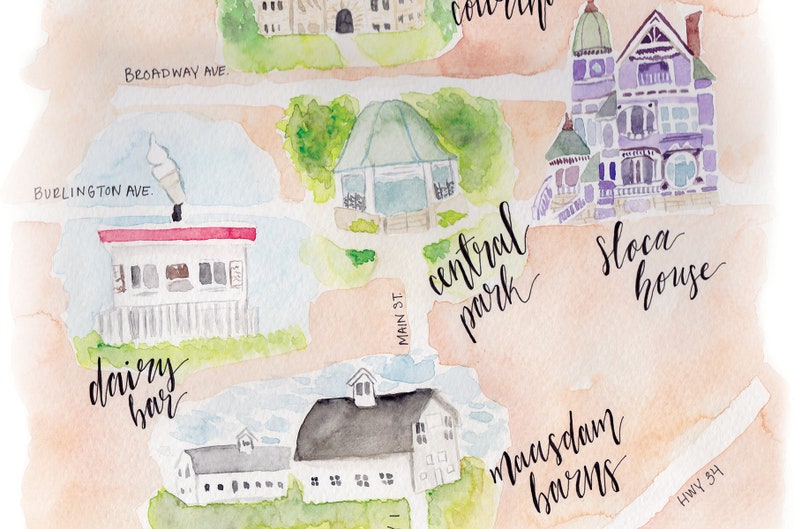 Fairfield Iowa Watercolor Map Print Free Shipping Home Decor Greeting ...