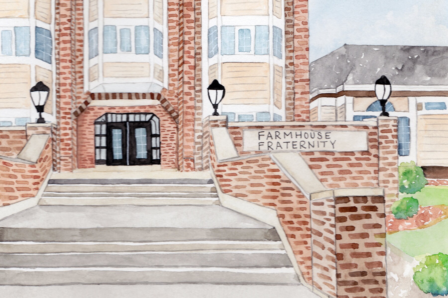 Farmhouse Fraternity Watercolor Painting Print New Renovation Ames ...
