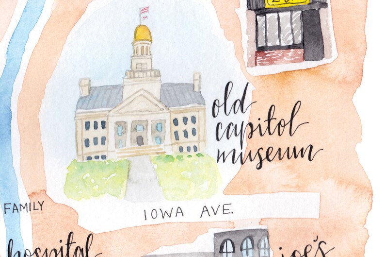 Iowa City Watercolor Map Print Greeting Cards Free - Etsy
