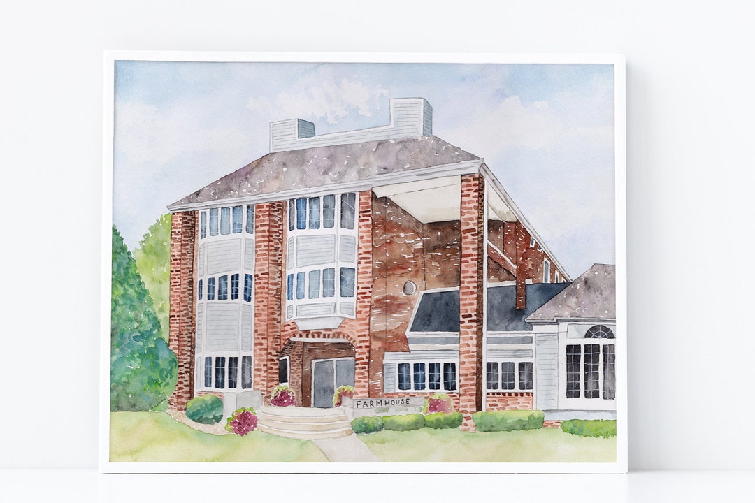 Farmhouse Fraternity Watercolor Painting Print Ames, Iowa Free Shipping ...