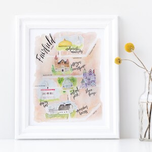 Fairfield Iowa Watercolor Map Print Free Shipping Home Decor Greeting ...