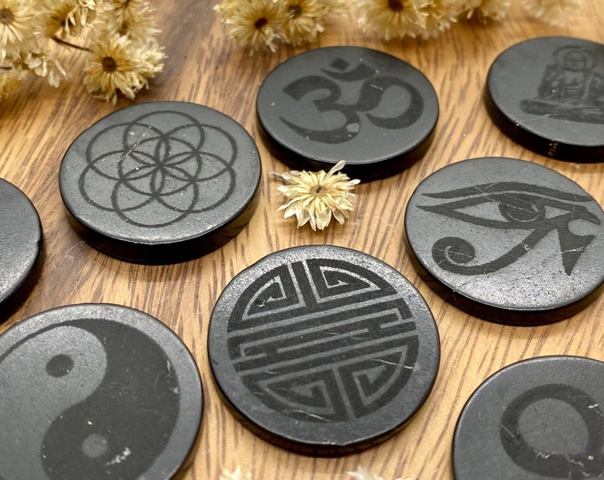 Shungite Cell Phone Sticker Engraved 30mm, EMF Protection, 5G ...