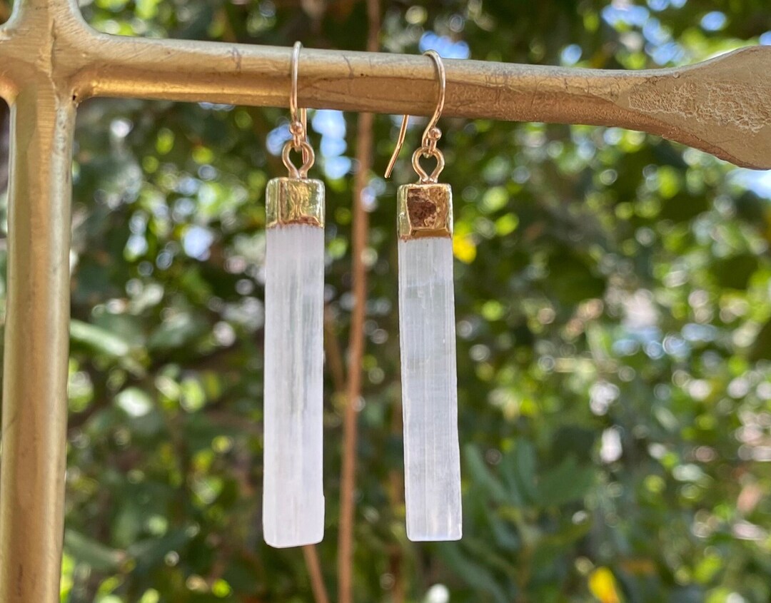 Selenite Earrings, 14k Gold Fill and Gold Plated, Hypoallergenic ...