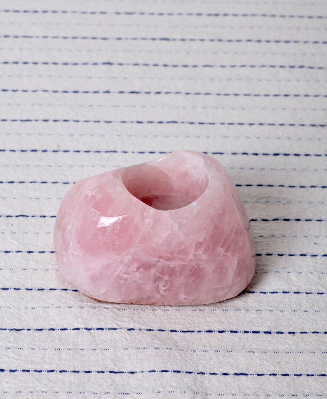 Smooth Cut Rose Quartz Tea Light Holder Vintage - Etsy