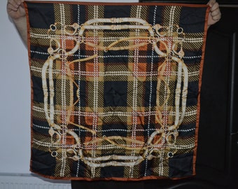 Saddle & Tartan Equestrian Print Vintage Silk Square Scarf | Etsy