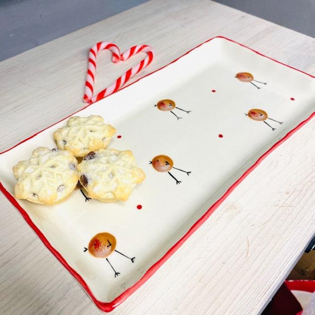 Christmas Nibble Plate, Robin Design, Personalised, Ceramic ...