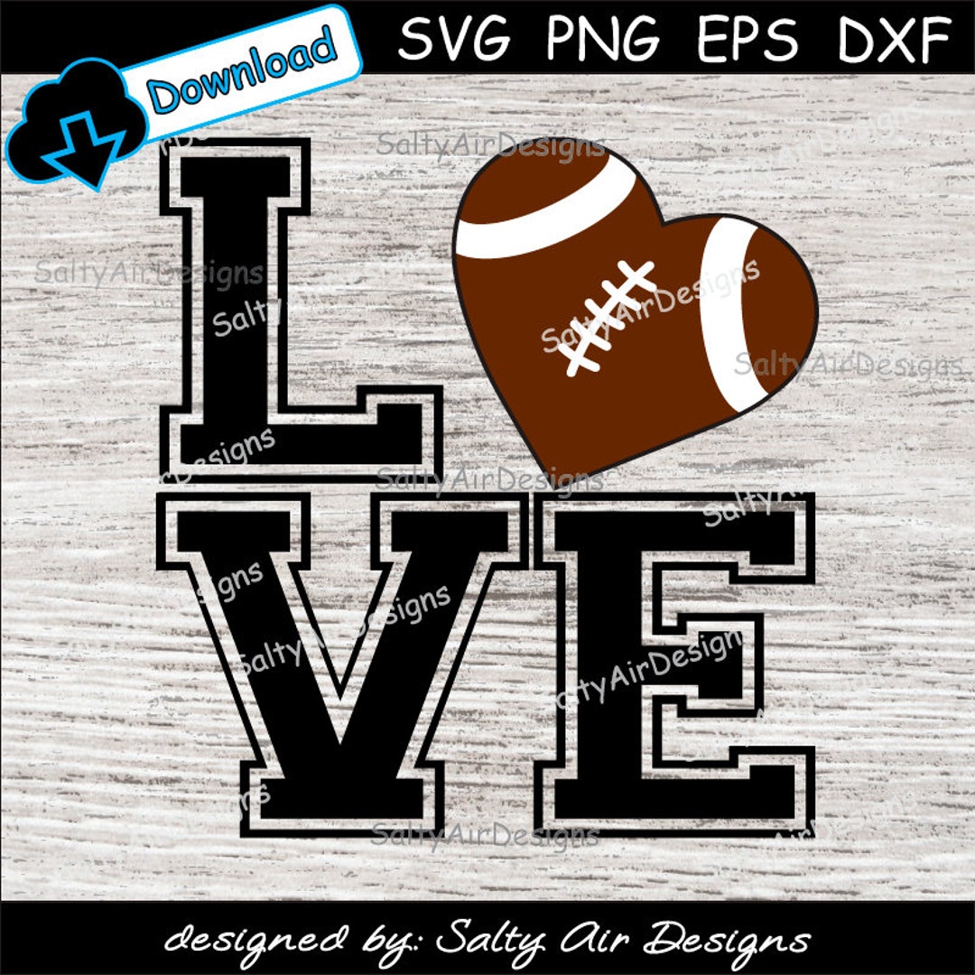 Love Football Heart Digital Cut File - Digital Files - Custom SVG - DXF ...