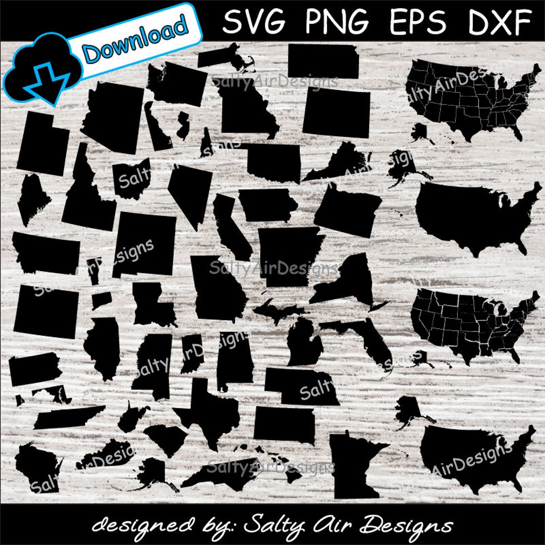 50 States and 4 US Maps Digital Cut Files Bundle - Digital Files ...