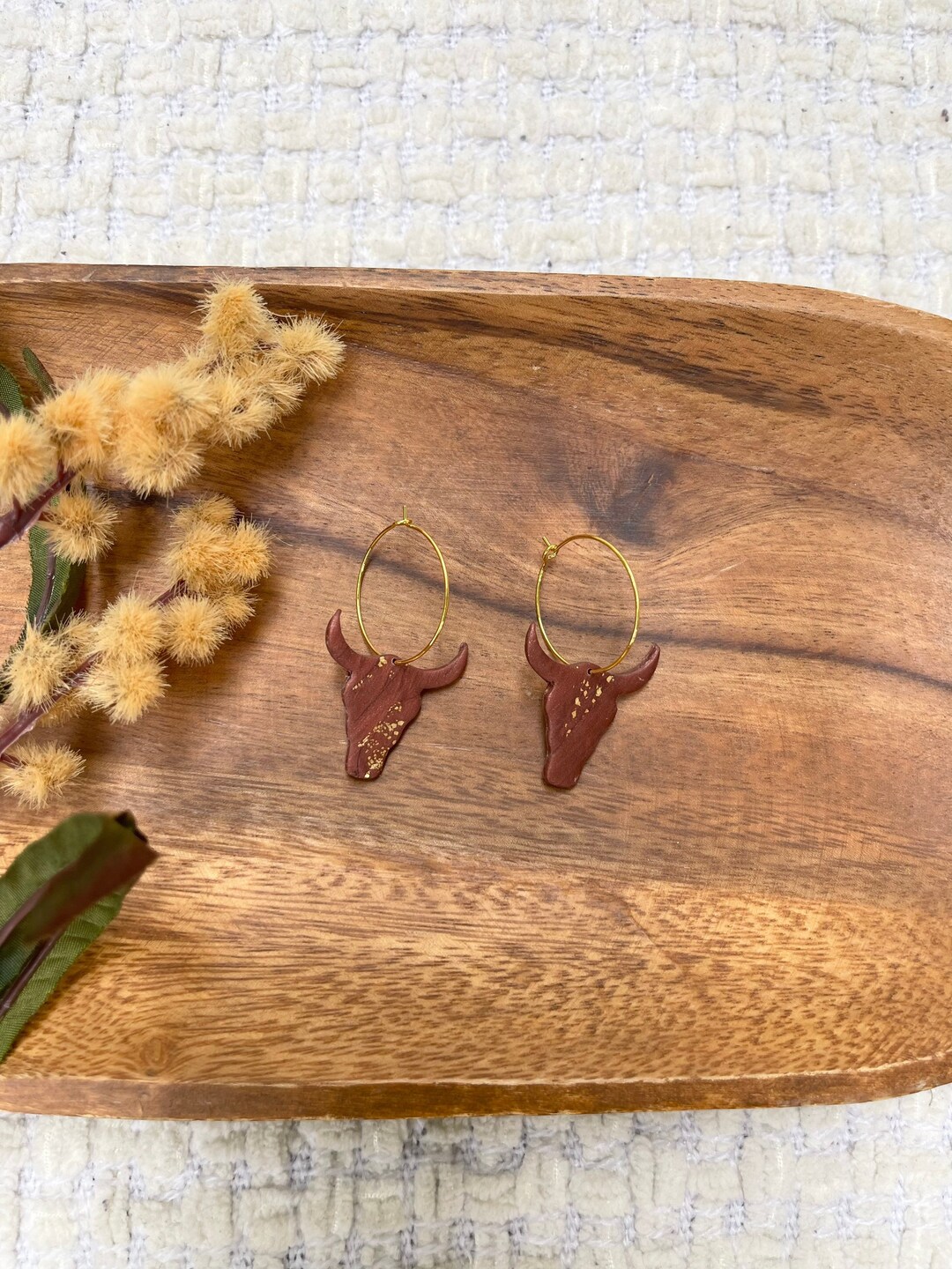 Polymer Clay Maroon & Gold Bull Hoops - Etsy