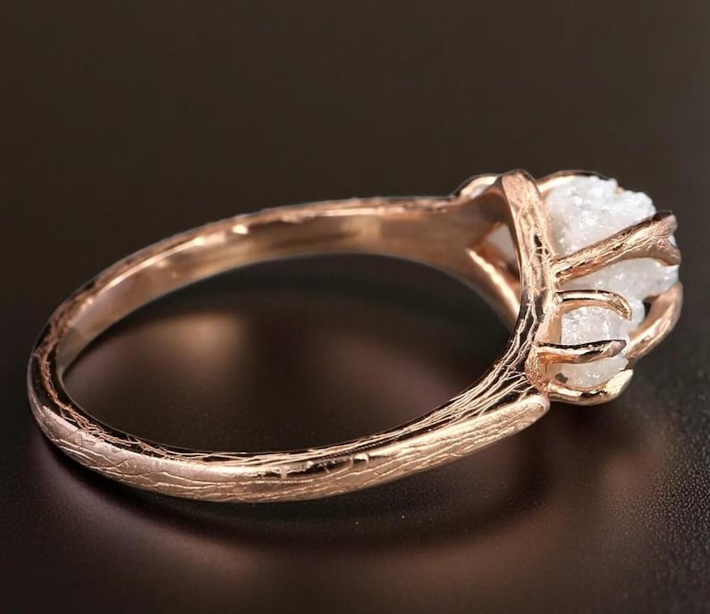 Snow White Rough Diamond Ring, 14K Gold Anniversary Ring, Natural Raw ...