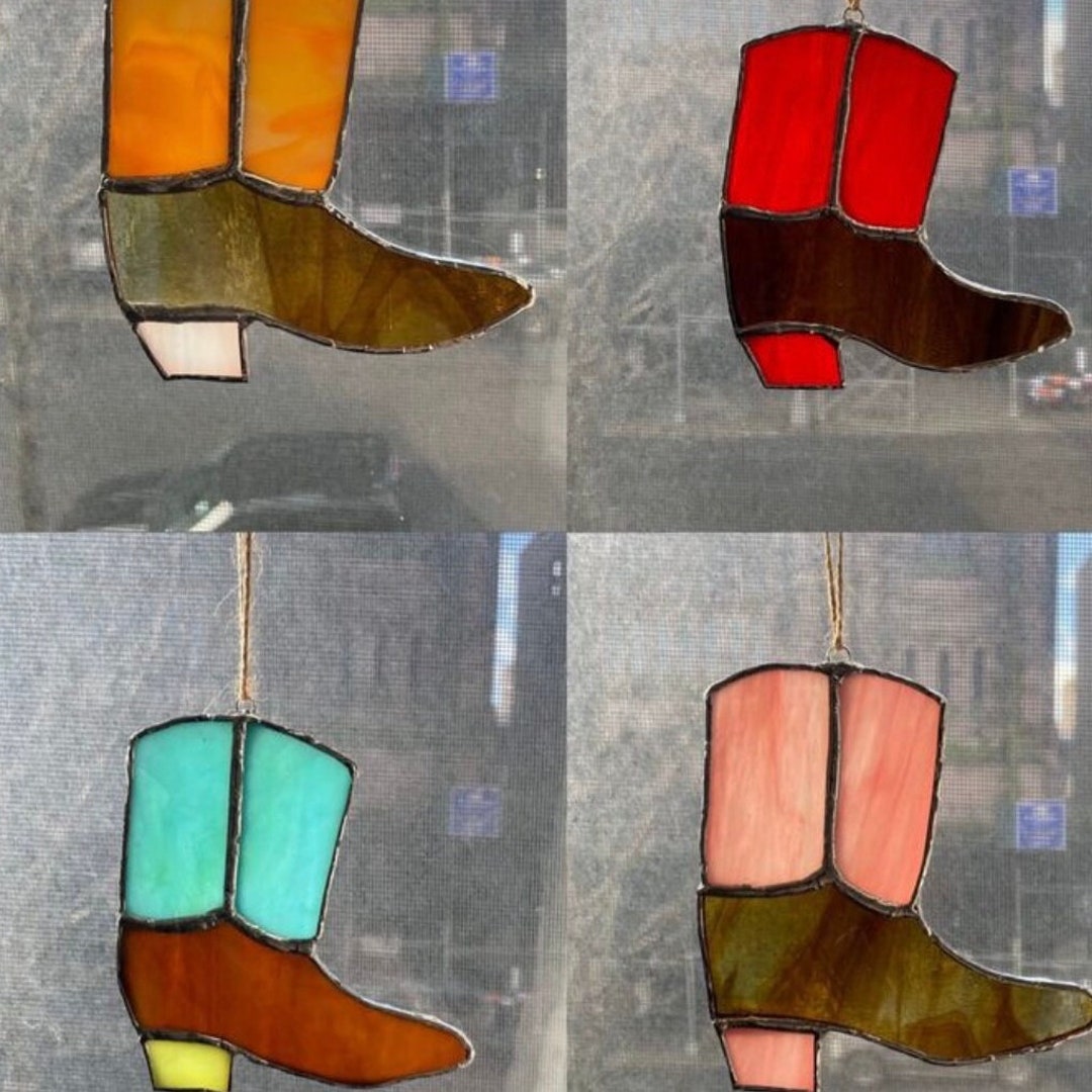 Custom Stained Glass Cowboy Boot Window Hanging, Glass Art Handmade in ...