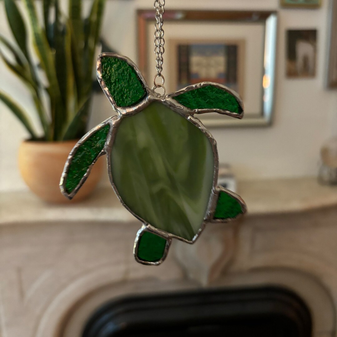 Turtle Stained Glass Suncatcher Window Hanging, Glass Art Handmade in ...