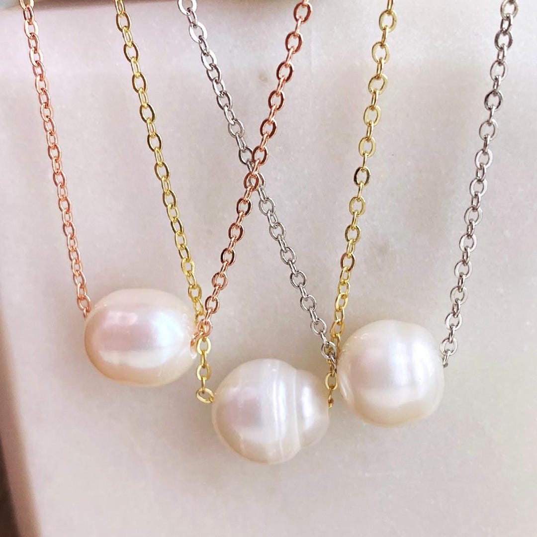 Genuine Freshwater Pearl Large Size Floating Pearl on Silver-plated ...