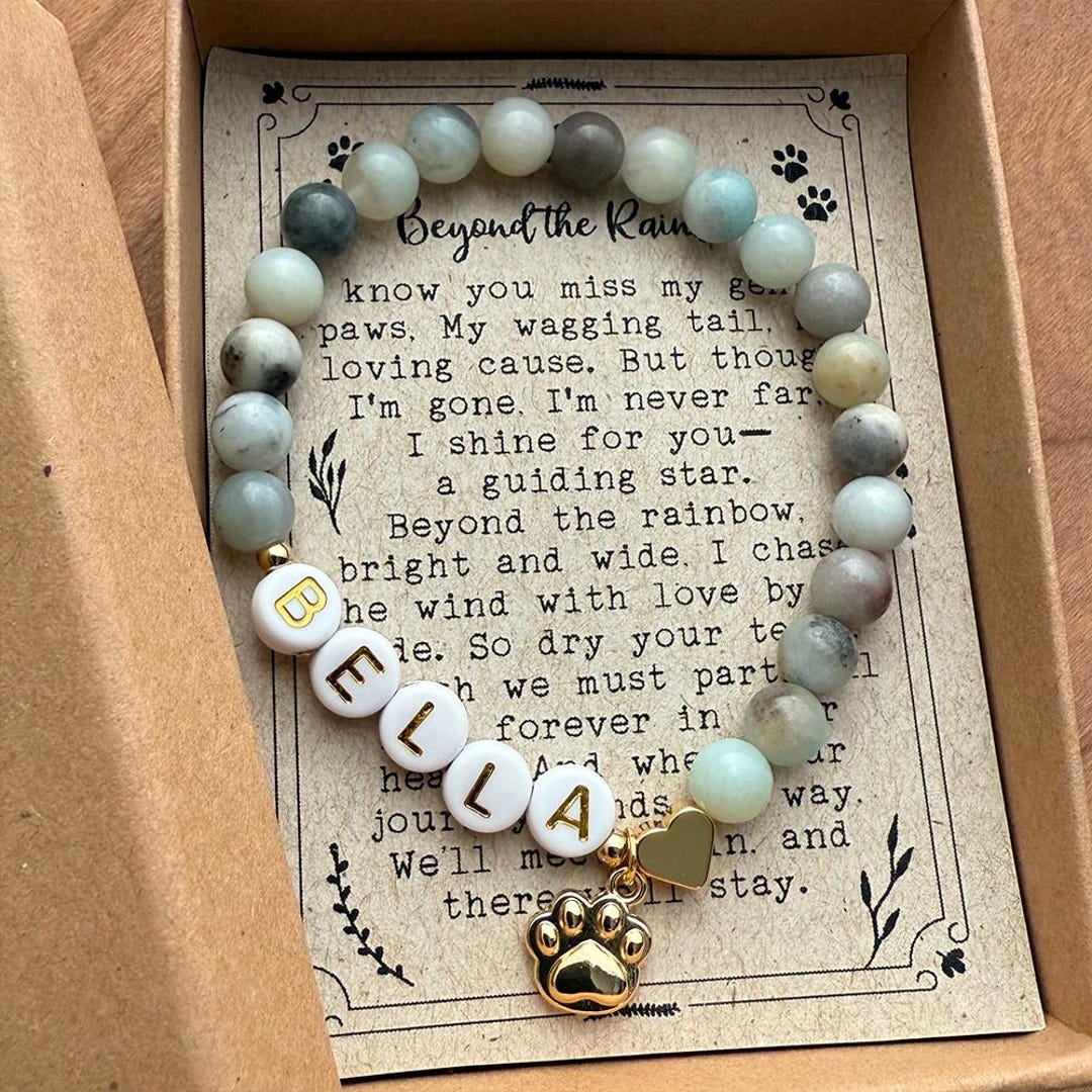 Dog or Cat Pet Memorial Stretch Bracelet Gift W Rainbow Chakra ...