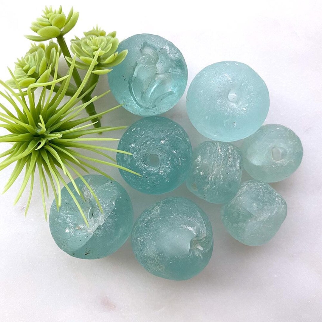 Imperfect Sea Glass Beads, Extra Large Clear Aqua Recycled Glass for ...