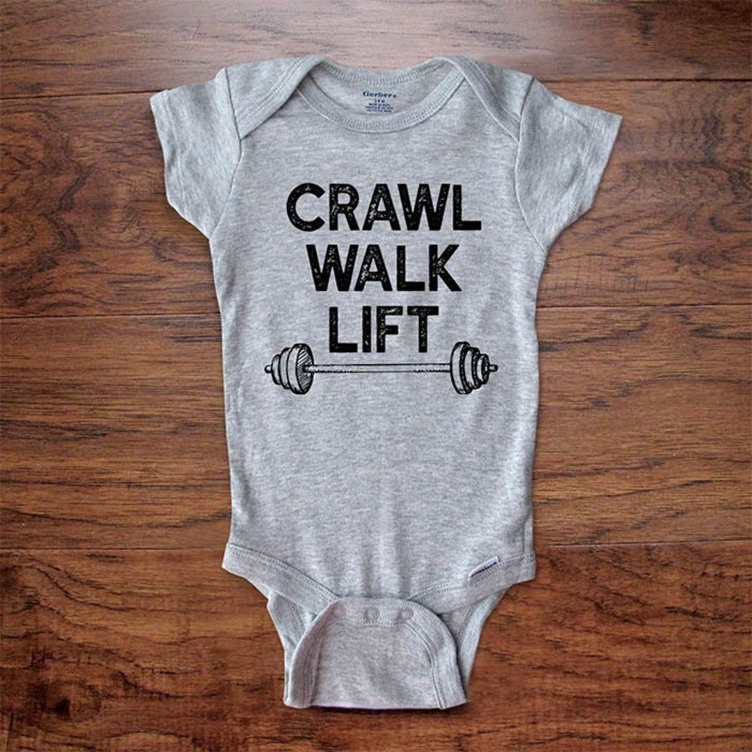 Crawl Walk Lift Barbells Weight Lifting Workout Fitness Gym Baby ...