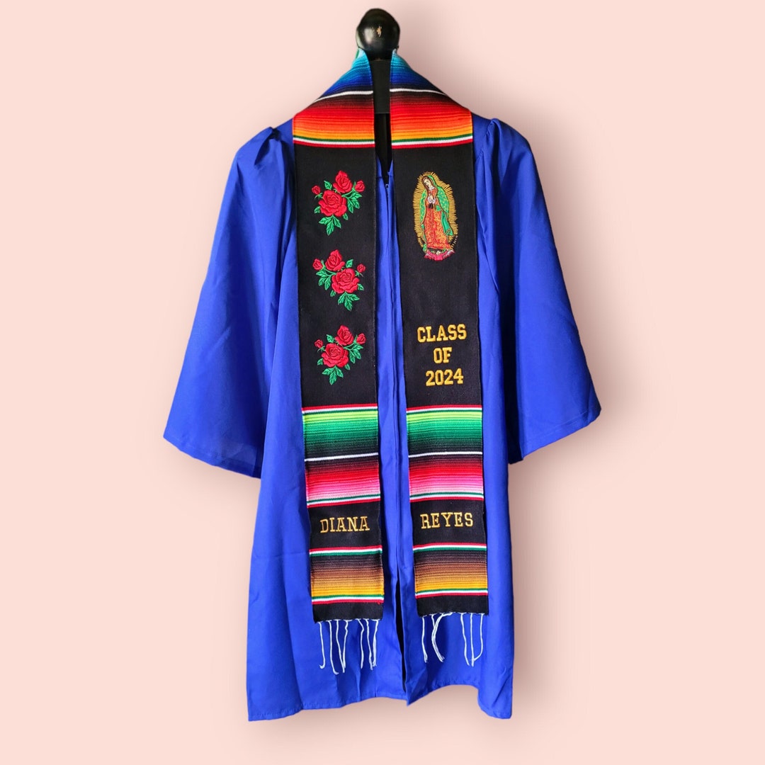 Virgen/rose Embroidered Mexican Graduation Stole, Sarape Stole, Graduation Sash, Class of 2024 ...