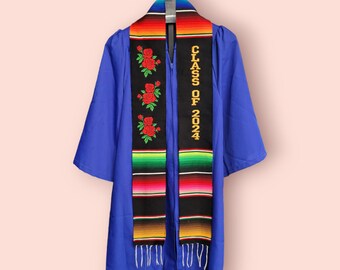 Virgen/rose Embroidered Mexican Graduation Stole, Sarape Stole, Graduation Sash, Class of 2024 ...