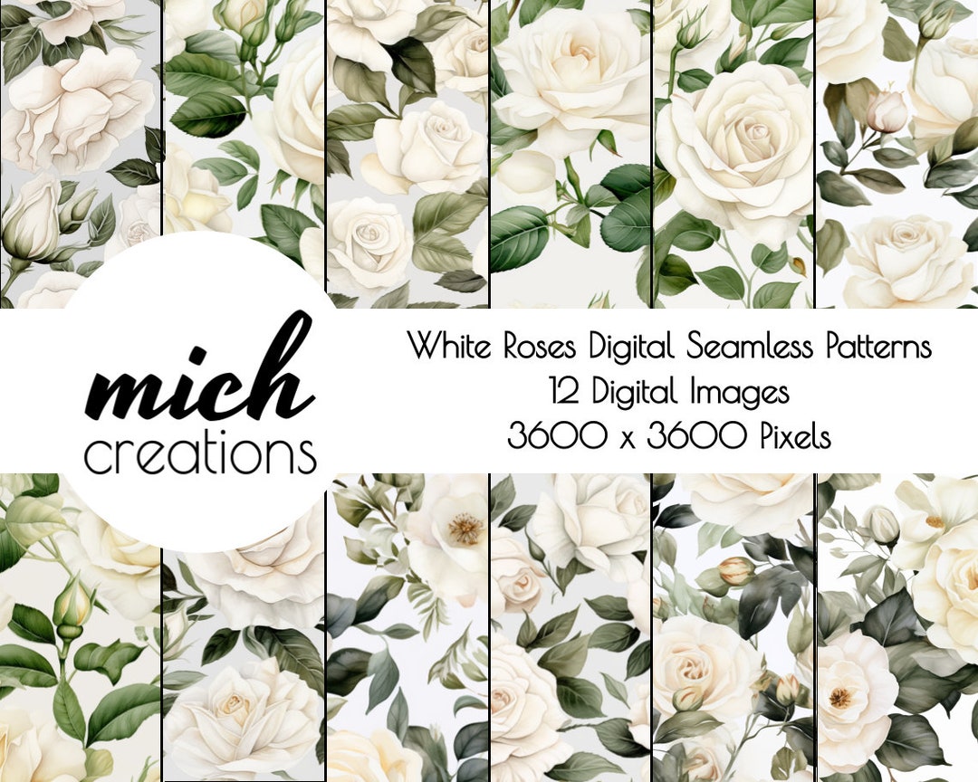White Roses Seamless Pattern Digital Download, White Roses Pattern ...