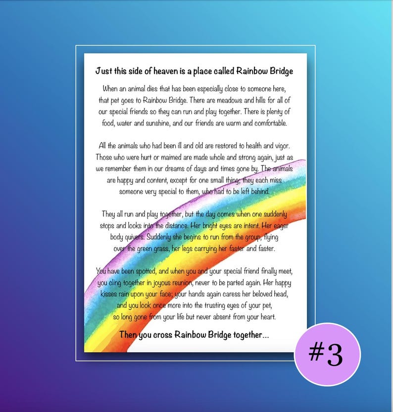 Rainbow Bridge Card or Magnet, CUSTOM Sympathy Gifts, ADD Your Pet ...